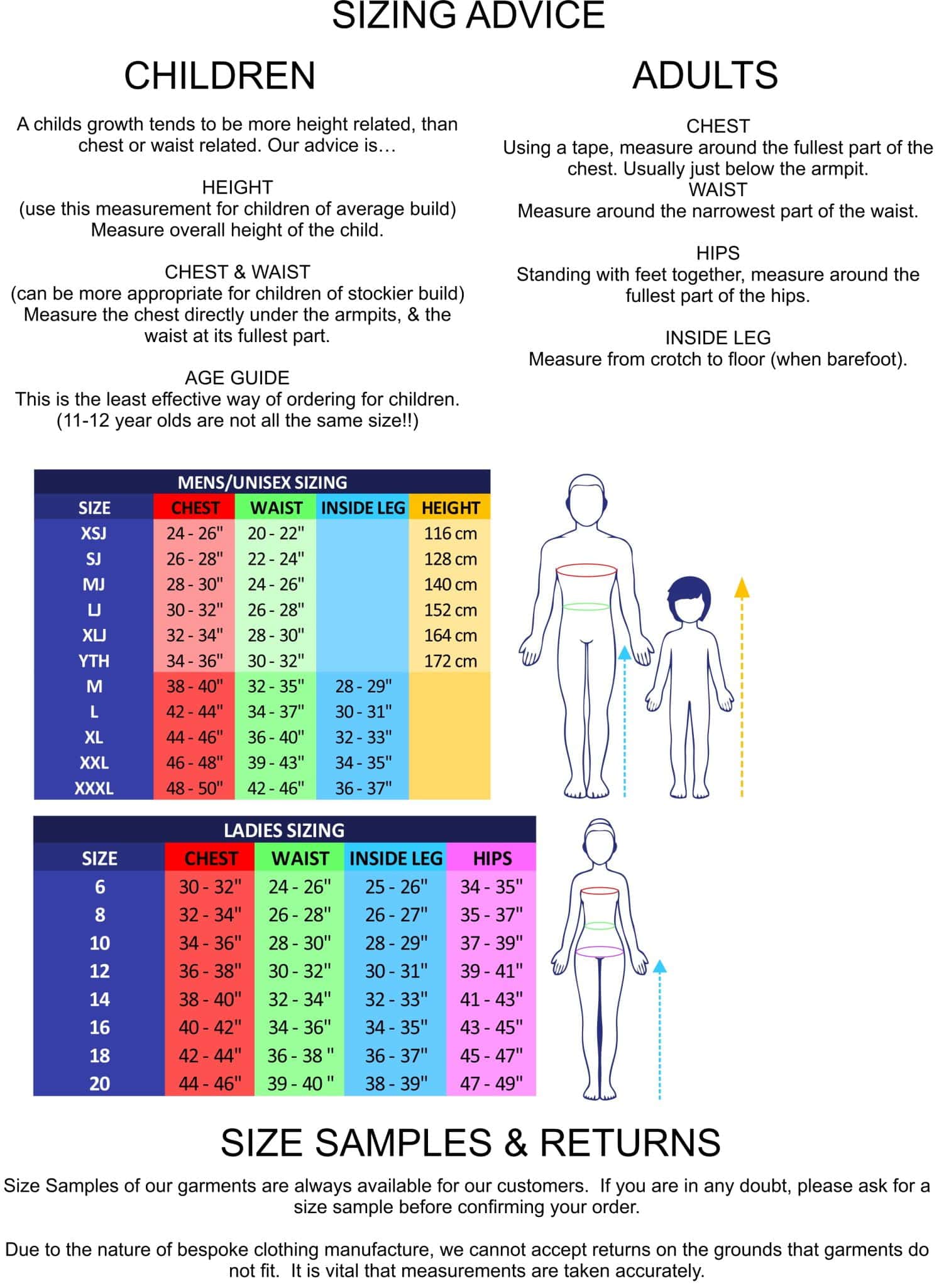 TAG Sportswear - Teamwear Size Guides - UK Teamwear Supplier